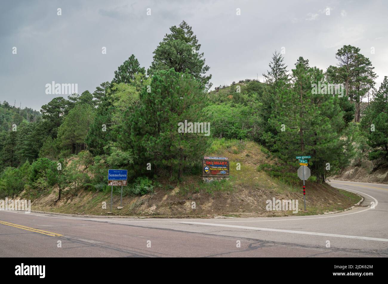 Sign at entrance of town of Summerhaven, Arizona, Mount Lemmon Stock ...