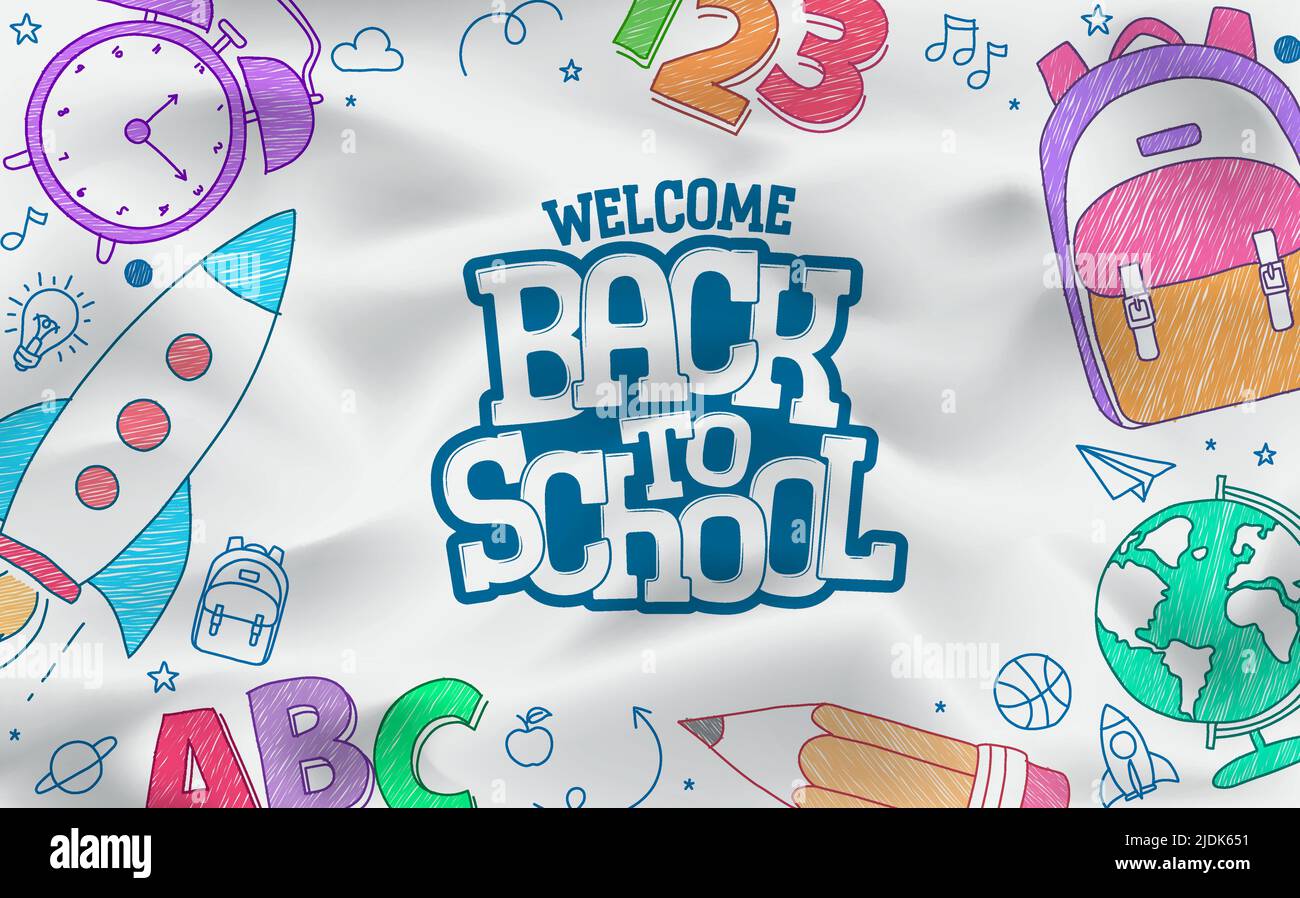 Back to school hand drawn vector design. Welcome back to school text ...