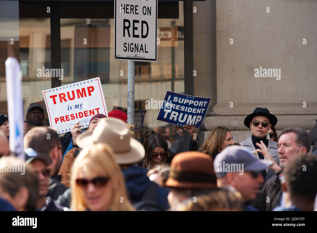 Manhattan, New York,USA - November 11. 2019: Trump supporters with ...