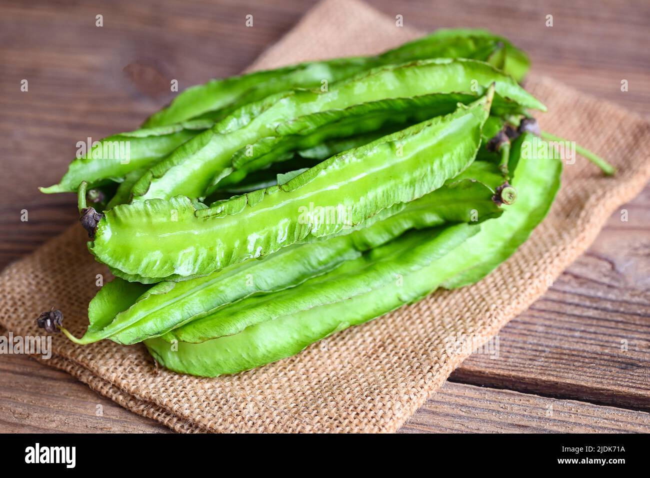 Winged Bean on sack background, Psophocarpus tetragonolobus - Green ...