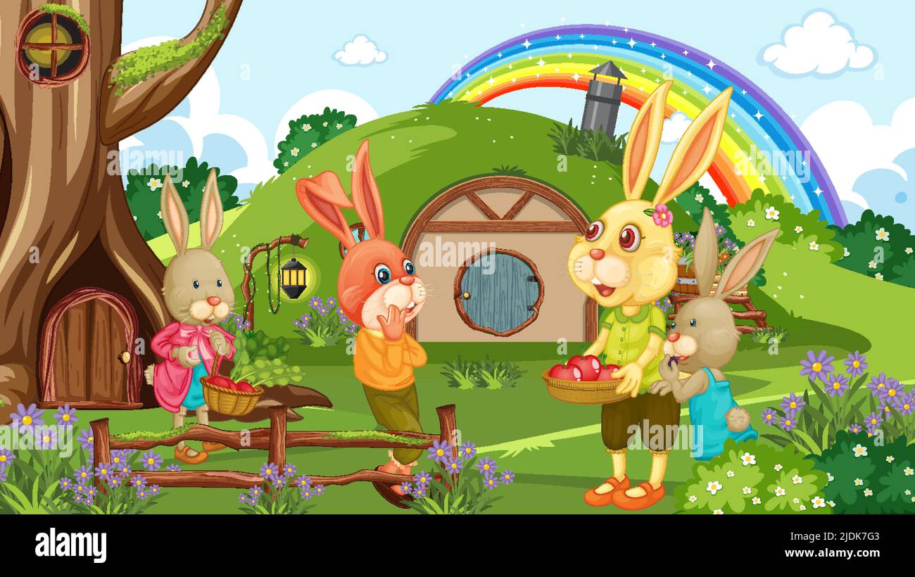 Rabbit at hobbit house illustration Stock Vector Image & Art - Alamy