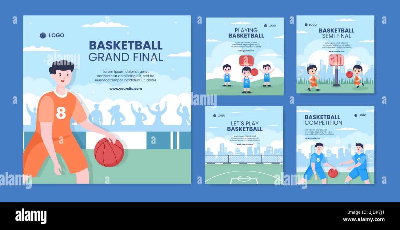 Basketball Sports Tournament Social Media Post Template Cartoon ...