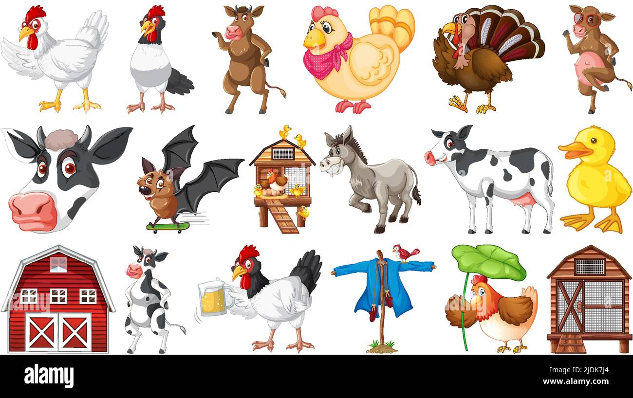 Many farm animals on white background illustration Stock Vector Image ...