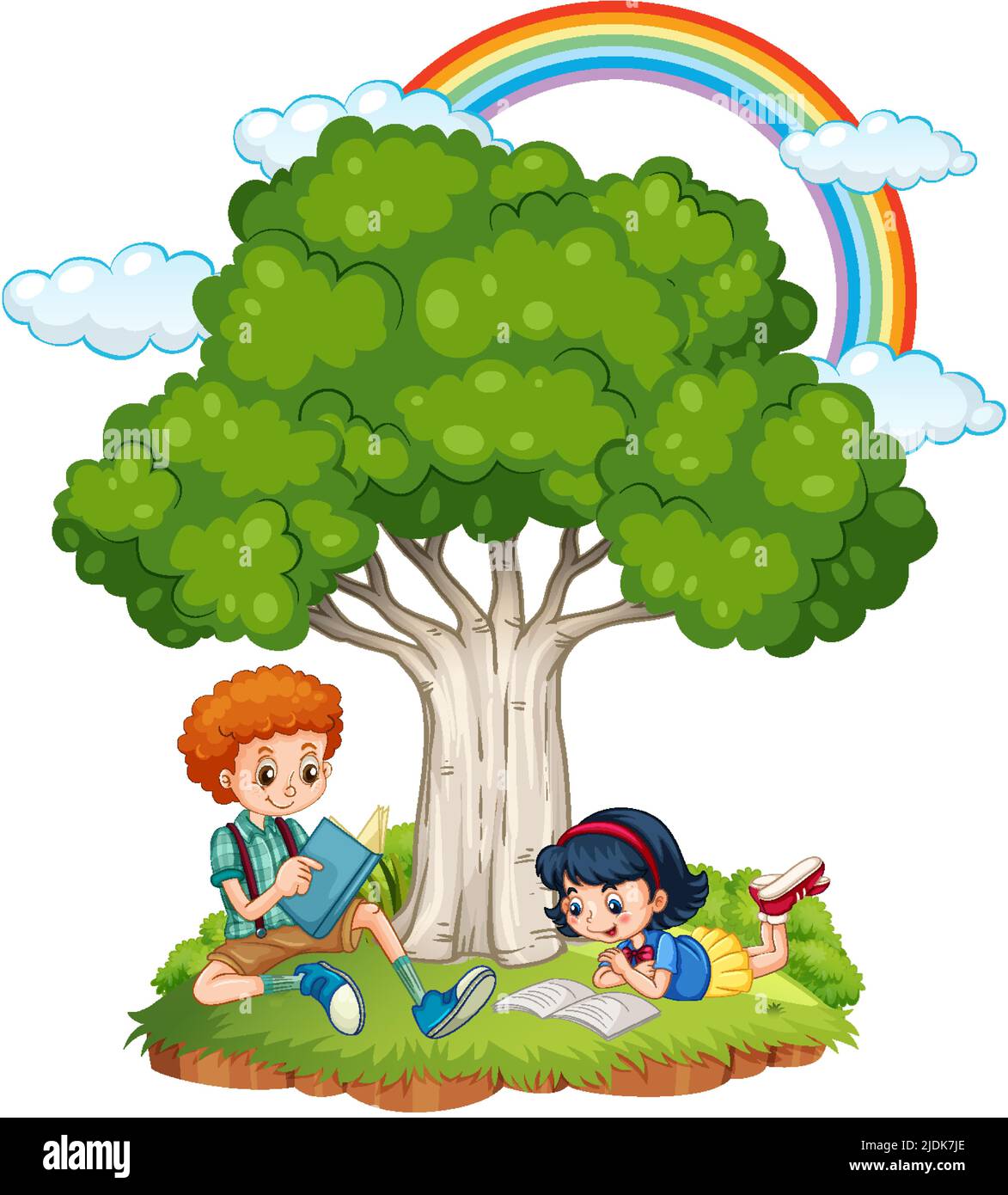 Children doing homework under the tree illustration Stock Vector Image ...