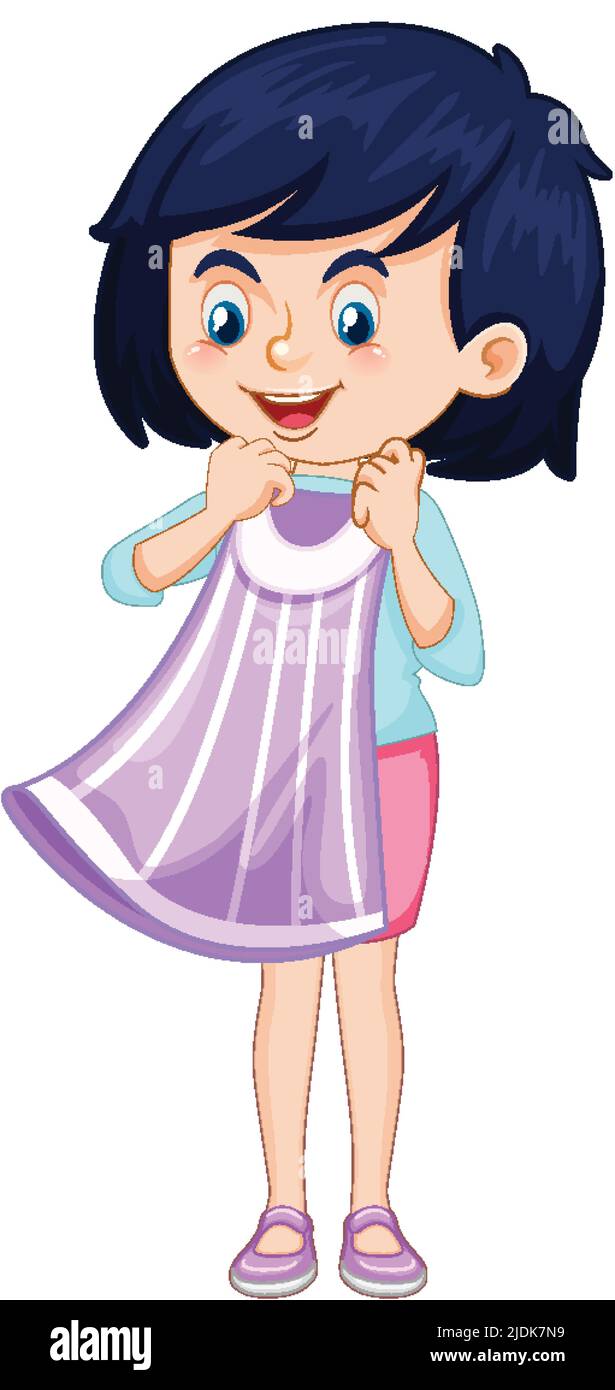 Cute girl trying on a dress illustration Stock Vector Image & Art - Alamy