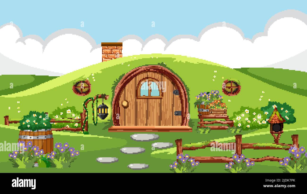 Fantasy hobbit house background illustration Stock Vector Image & Art ...
