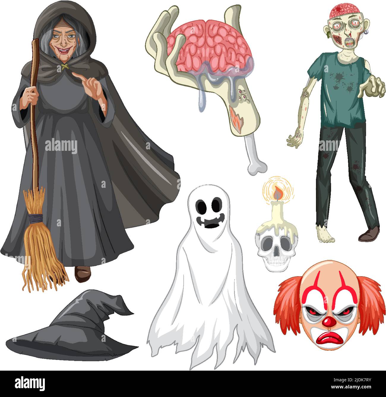 Halloween theme with witch and zombie illustration Stock Vector Image ...