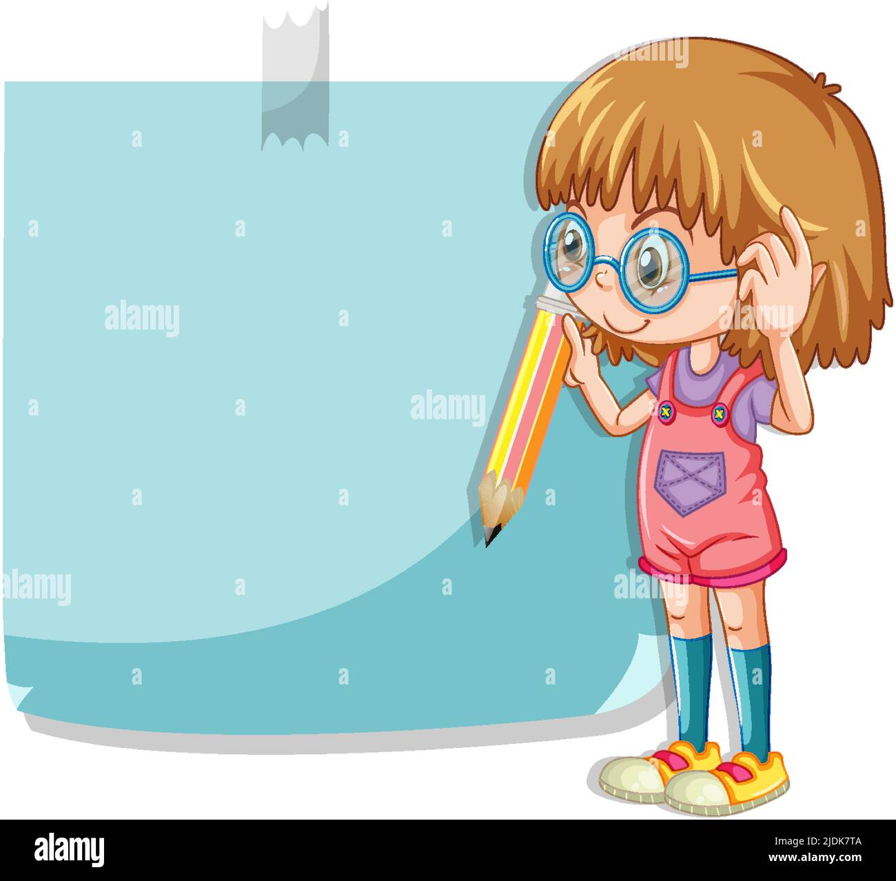 Cute girl cartoon character with colour notepad illustration Stock ...