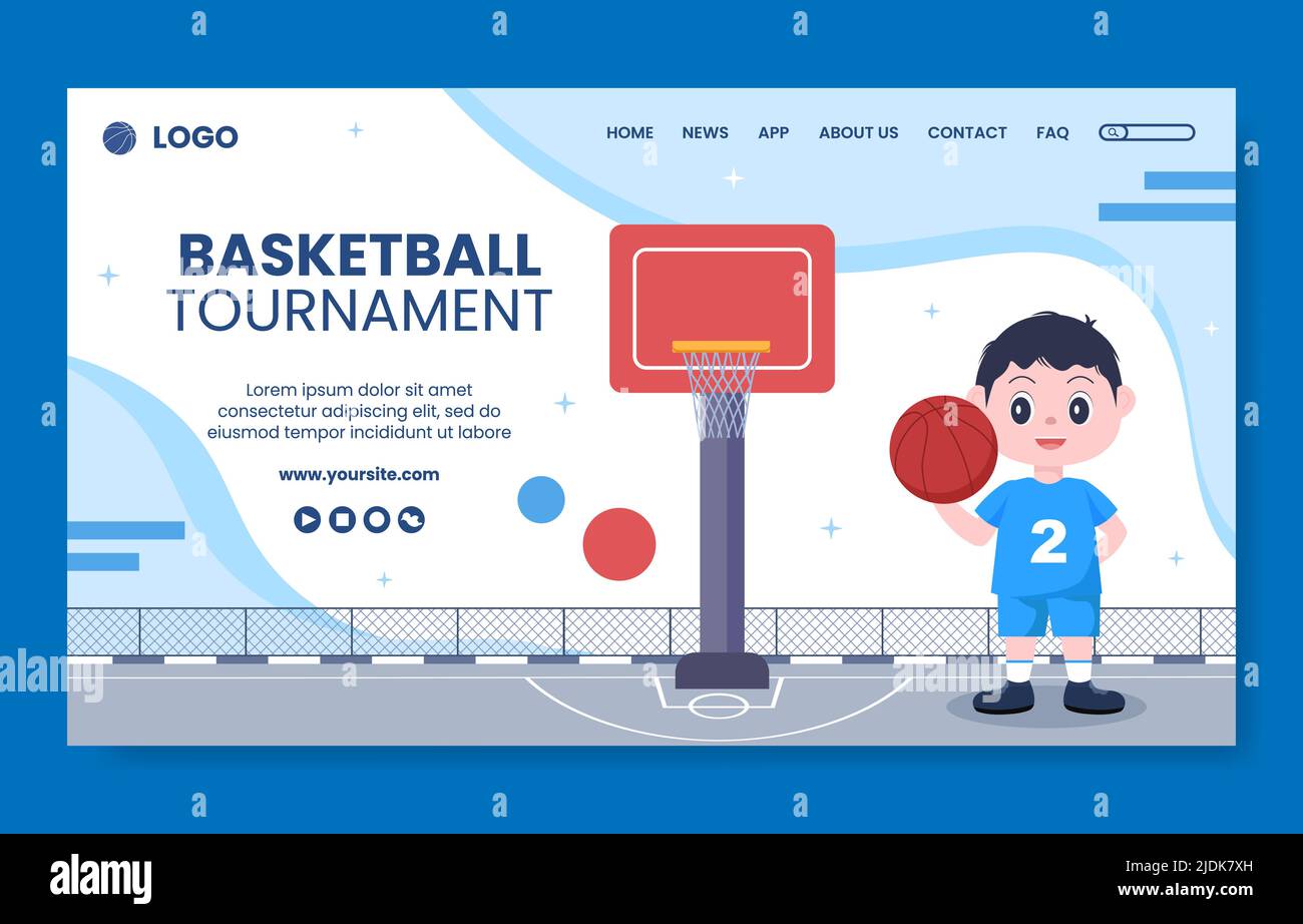Basketball Sports Tournament Social Media Landing Page Template Cartoon ...