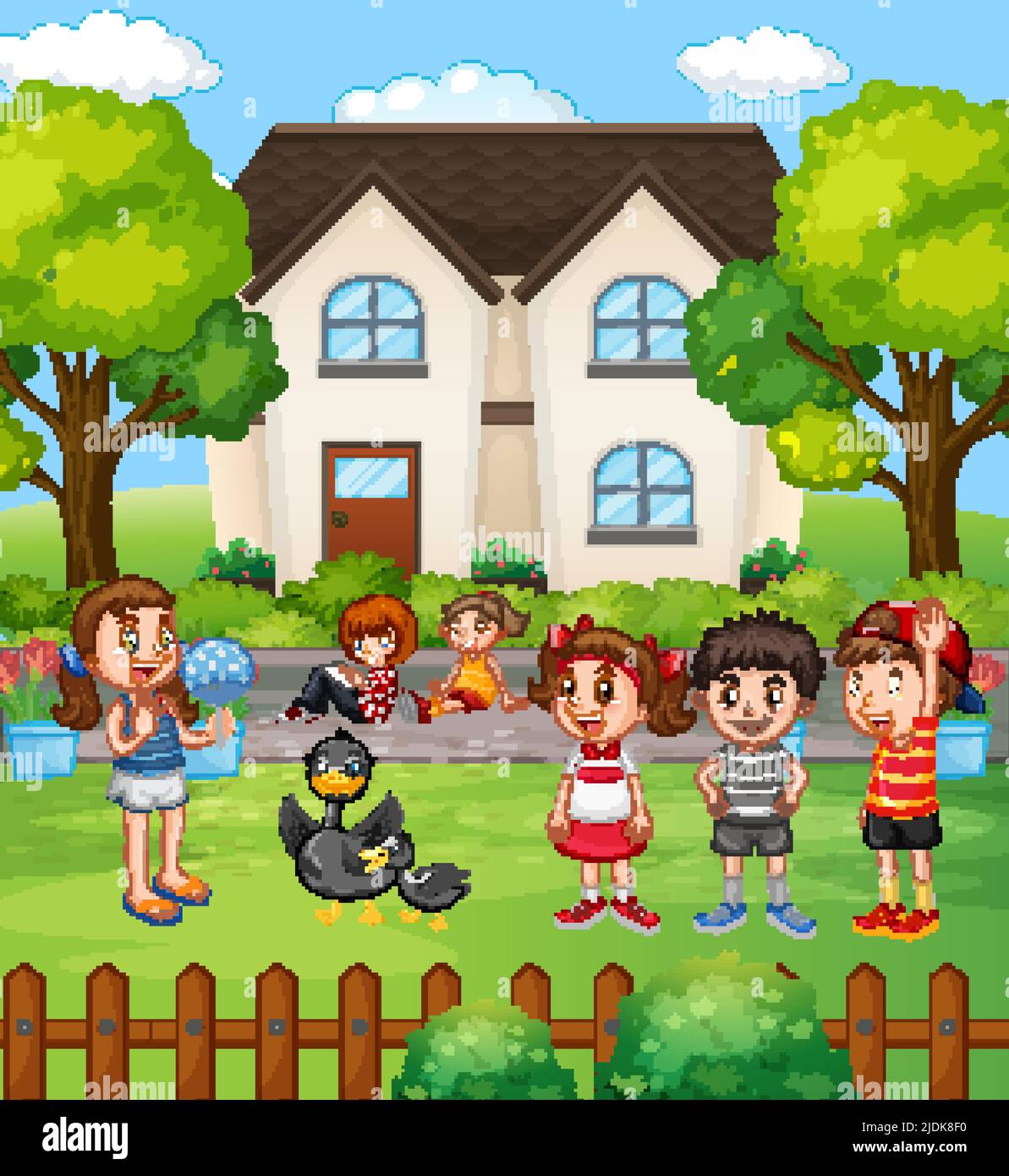 House scene with many kids illustration Stock Vector Image & Art - Alamy