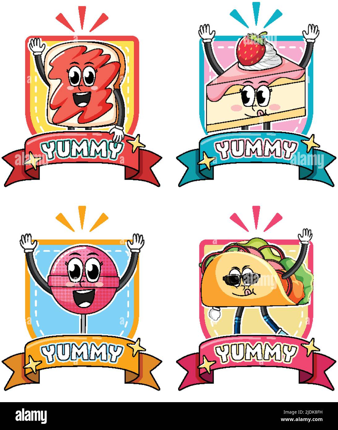 Set of funny food cartoon characters illustration Stock Vector Image ...