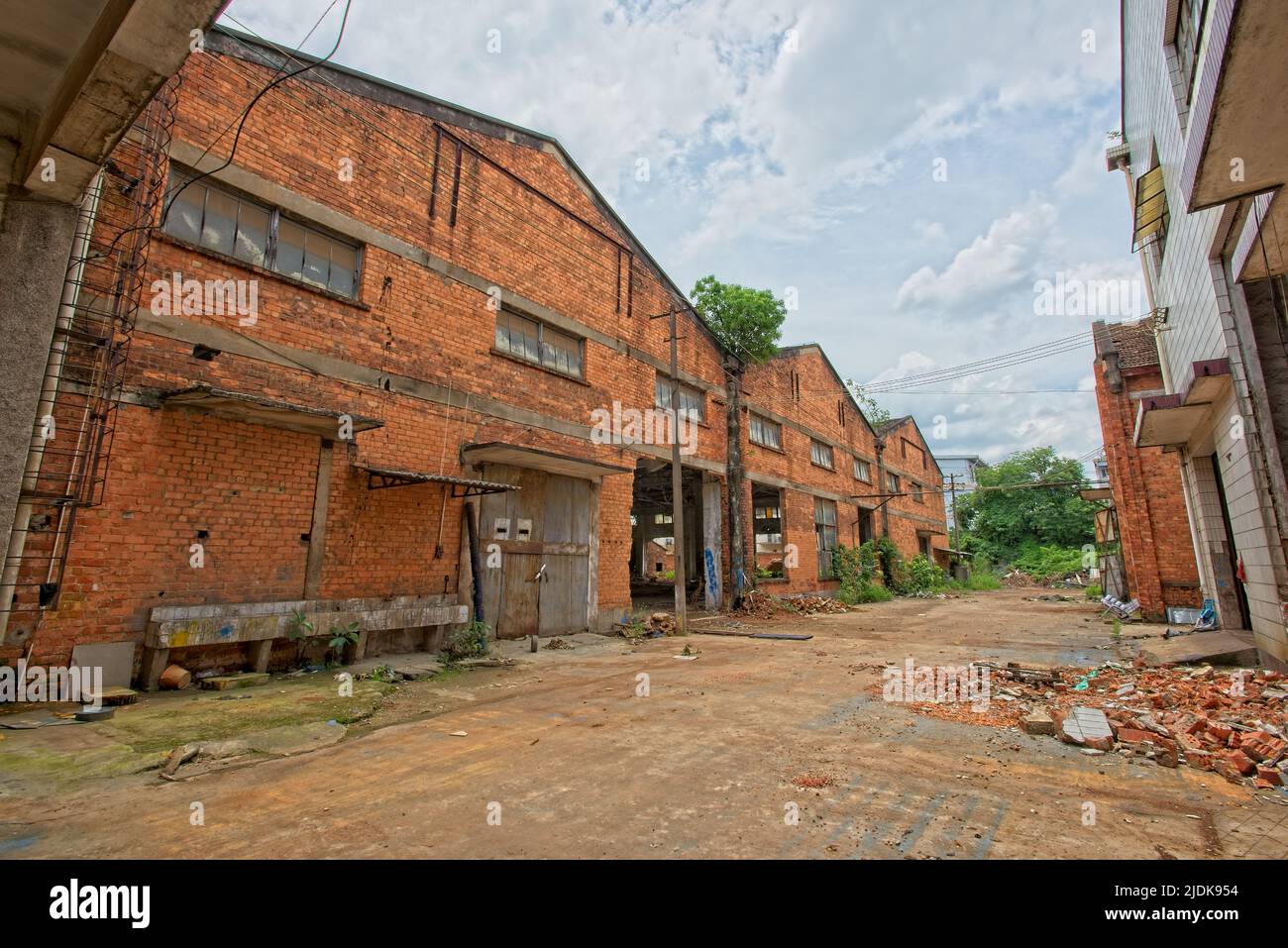 Red brick office and industrial buildings in an old industrial area ...