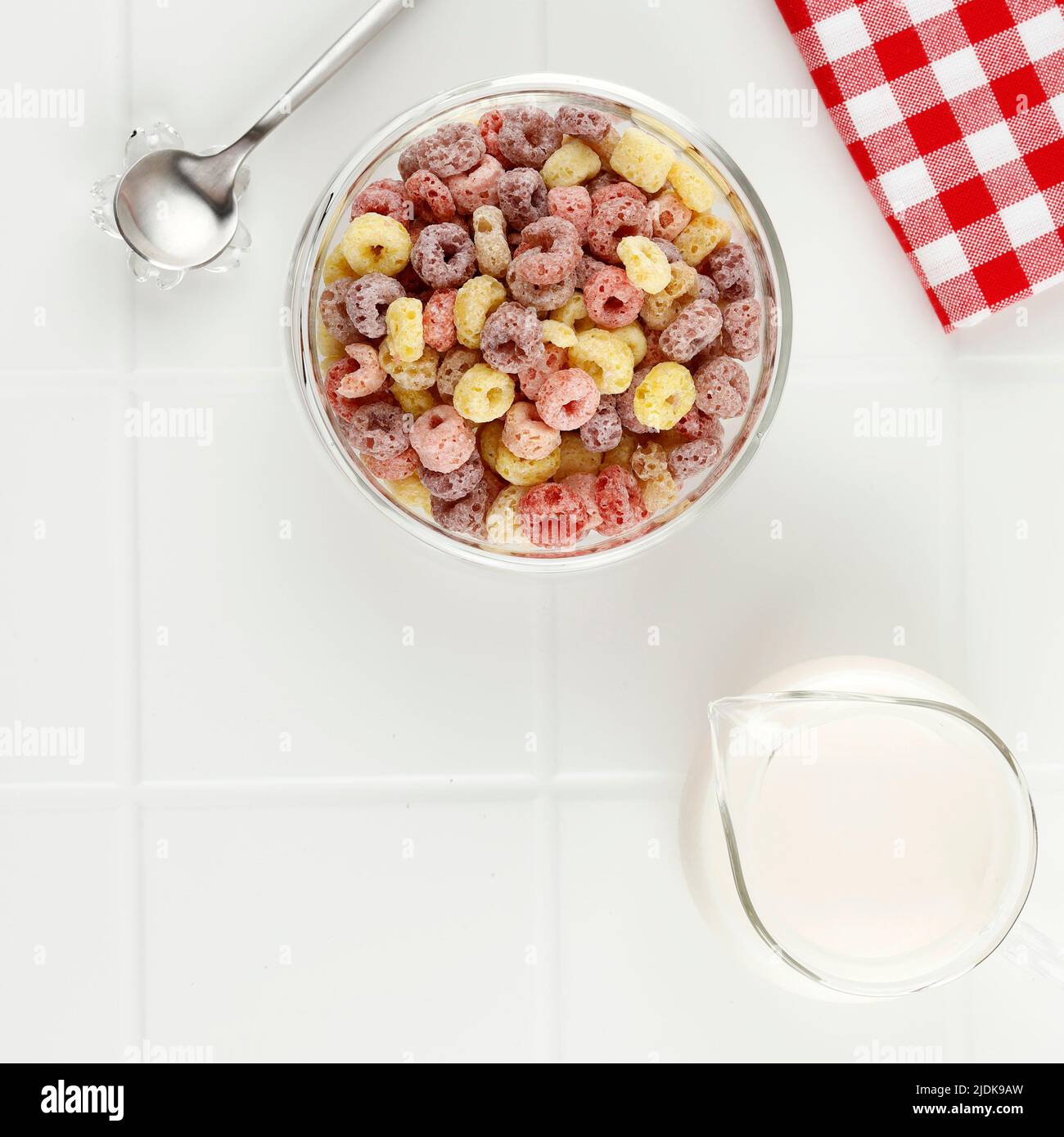 Top View Froot Loops with Milk, Copy Space on White Table Stock Photo ...