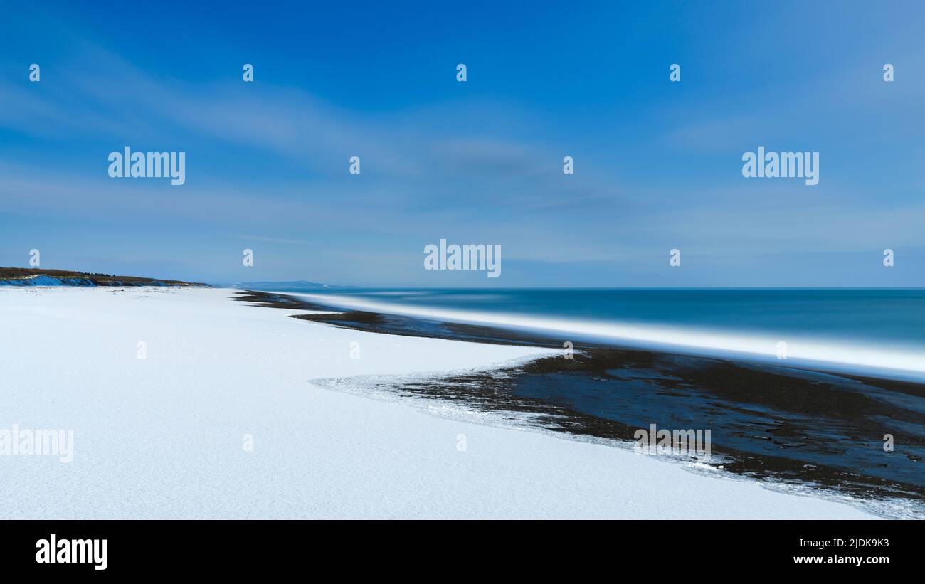Long exposure view of the sea of Okhotsk from Abashiri National Park ...