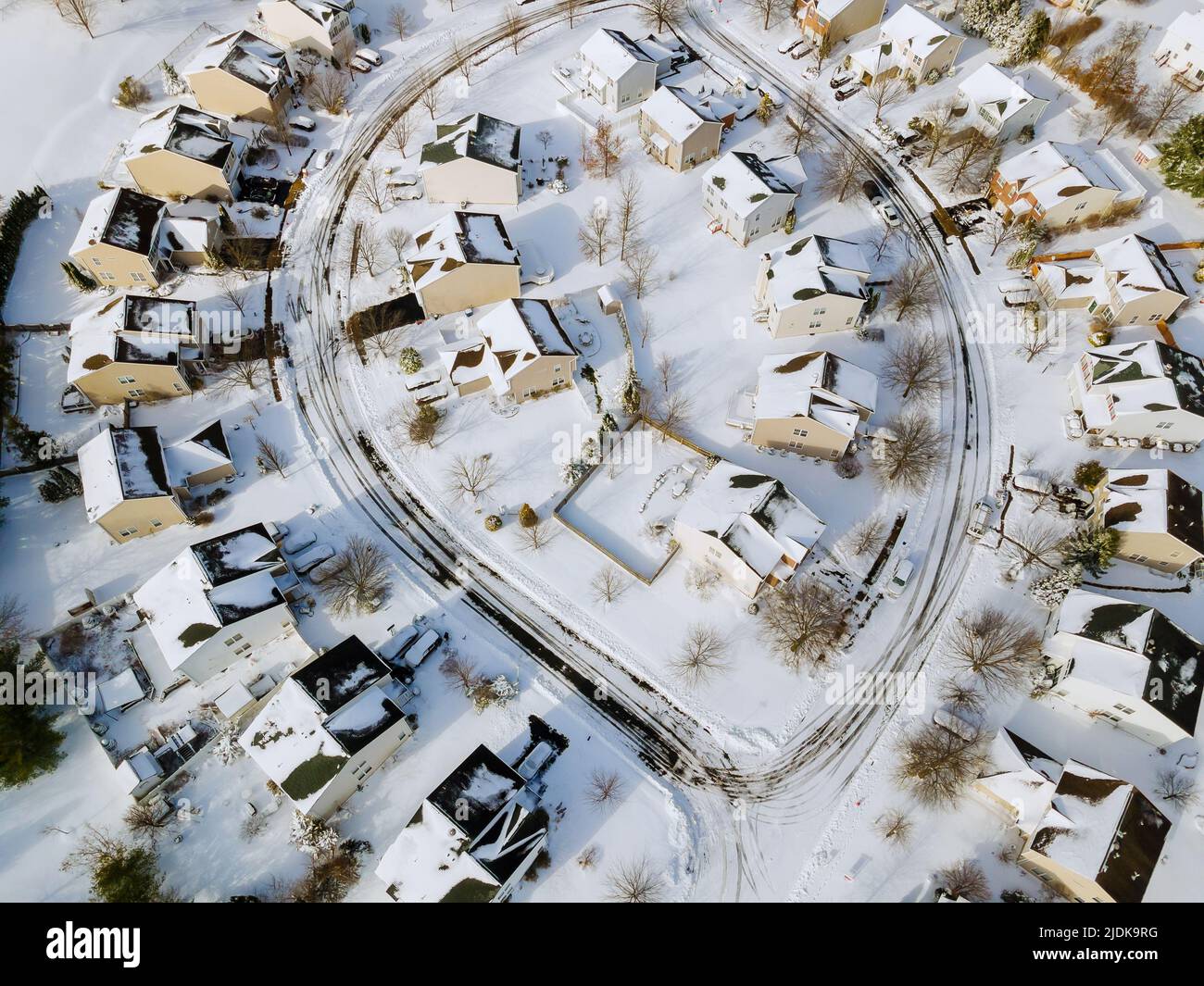 Amazing aerial view of small town the after snowfall winter Stock Photo ...