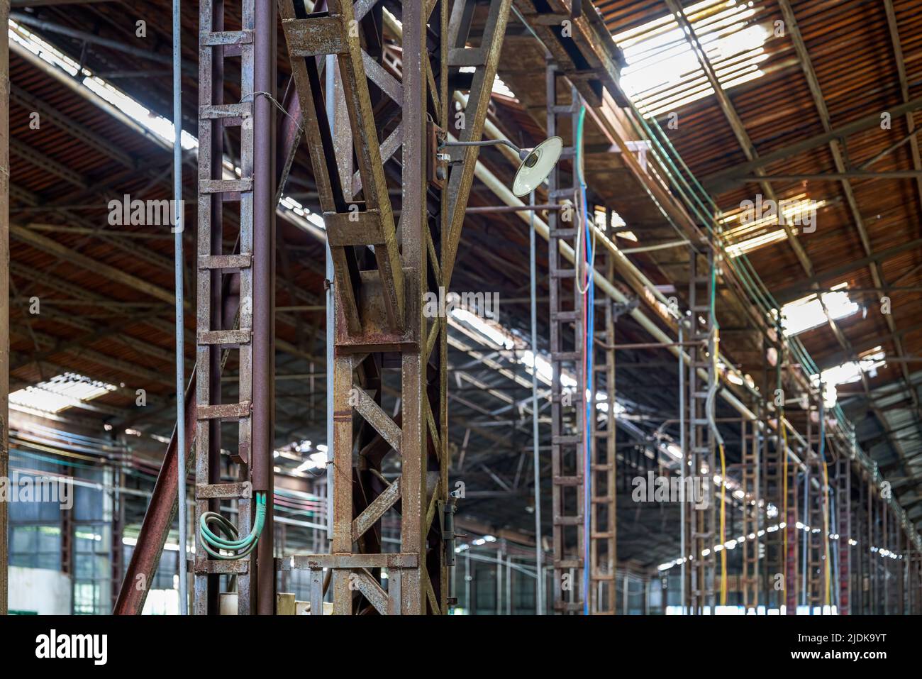 Steel frame structure load-bearing columns in abandoned factory ...