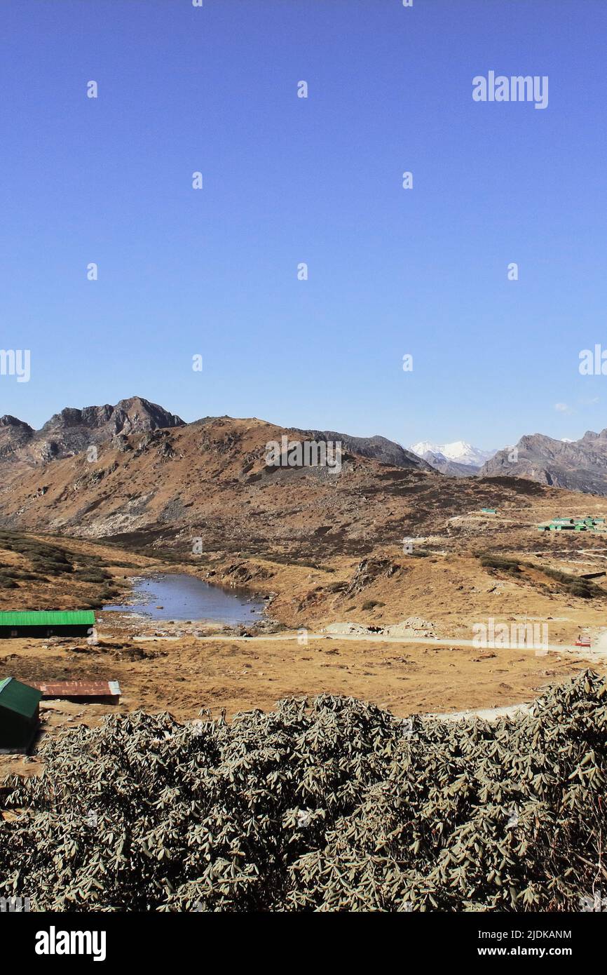 himalayan arid - alpine valley and mountain village, remote area of ...