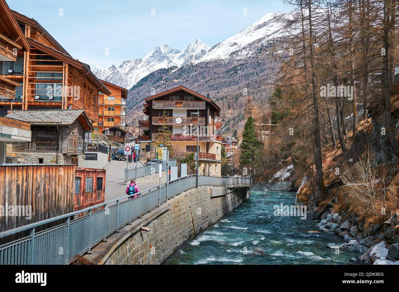 A Landscape view of Matterhorn mountain and city of Zermatt ...