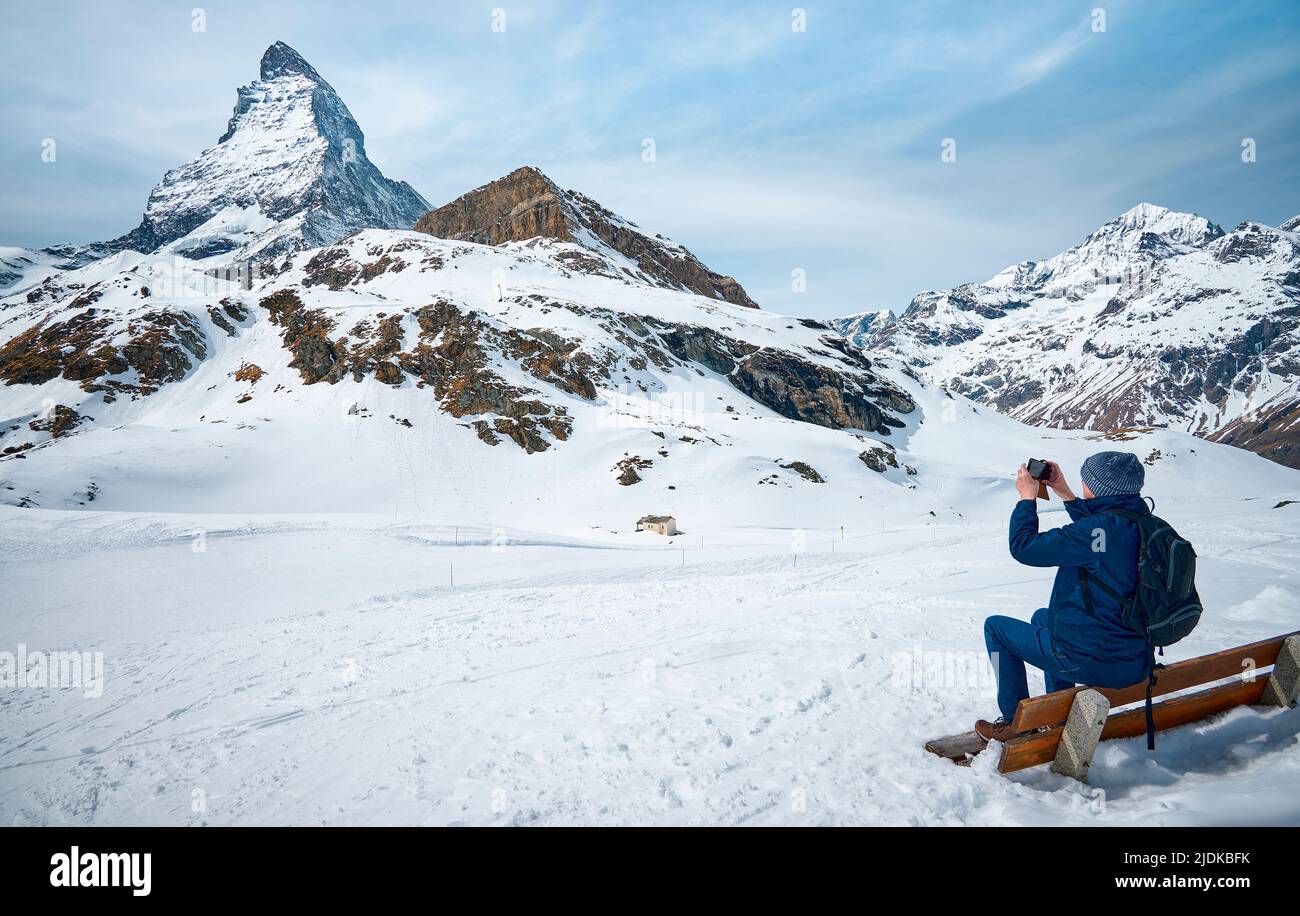 A Landscape of Matterhorn from Schwarzsee cable car station, Zermatt ...