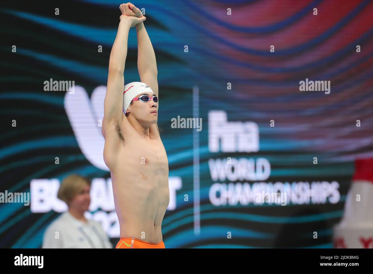 Budapest. 21st June, 2022. Pan Zhanle of China reacts prior to the men ...