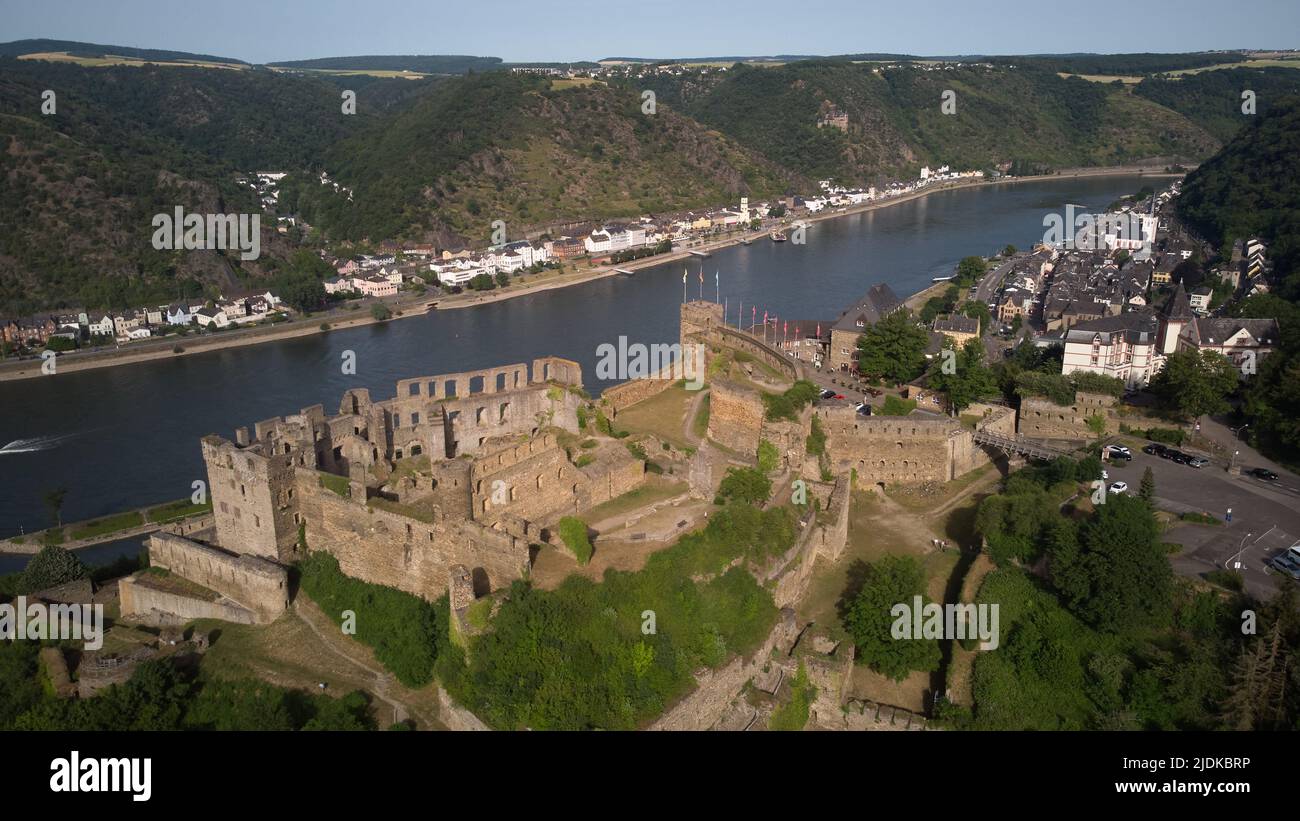 St. Goar, Germany. 18th June, 2022. The ruins of Rheinfels Castle stand ...