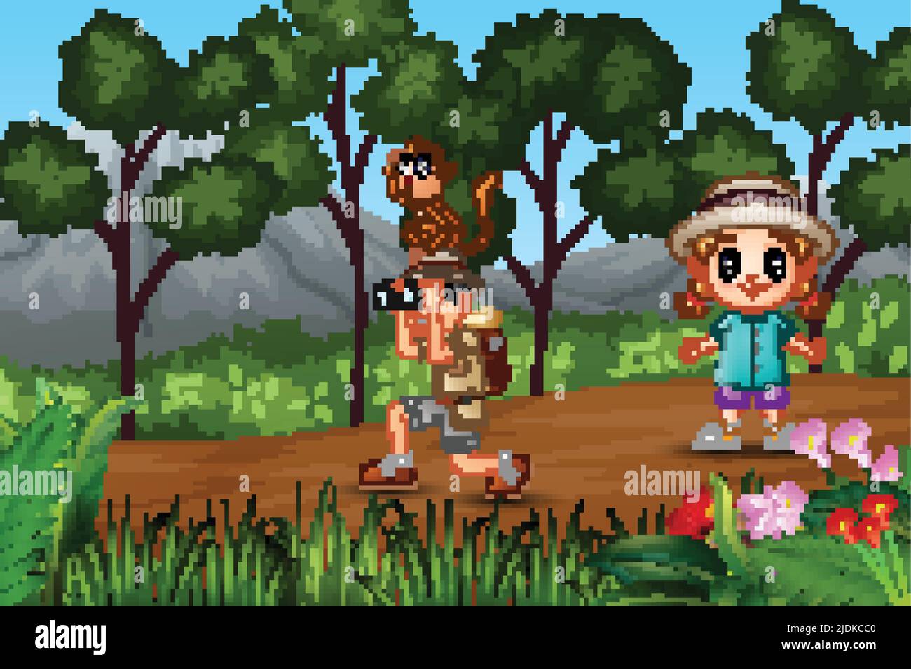 Boy Explorer with a girl in the forest Stock Vector Image & Art - Alamy