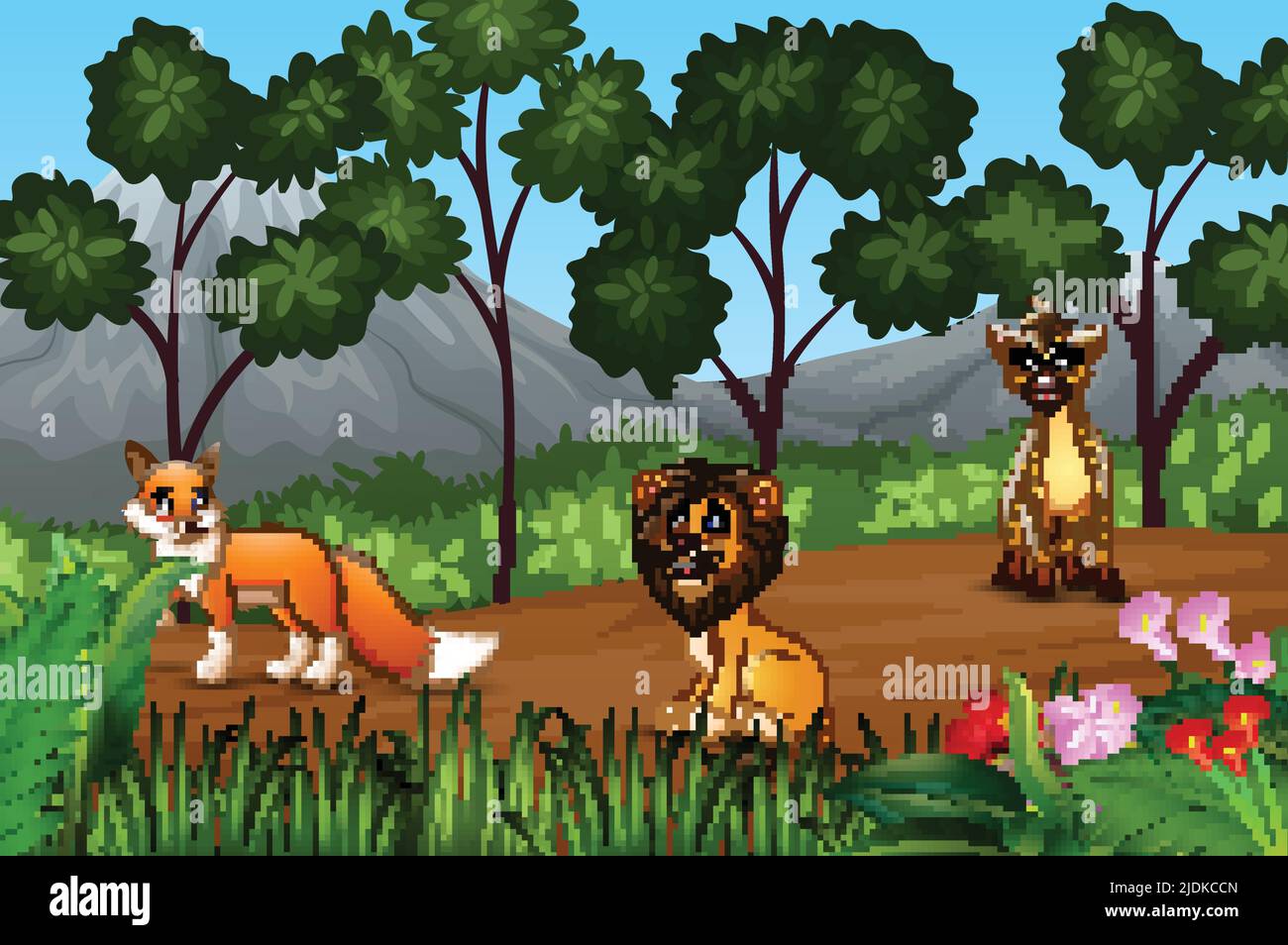 Group of wild animals gathering on the fringe of forest Stock Vector ...