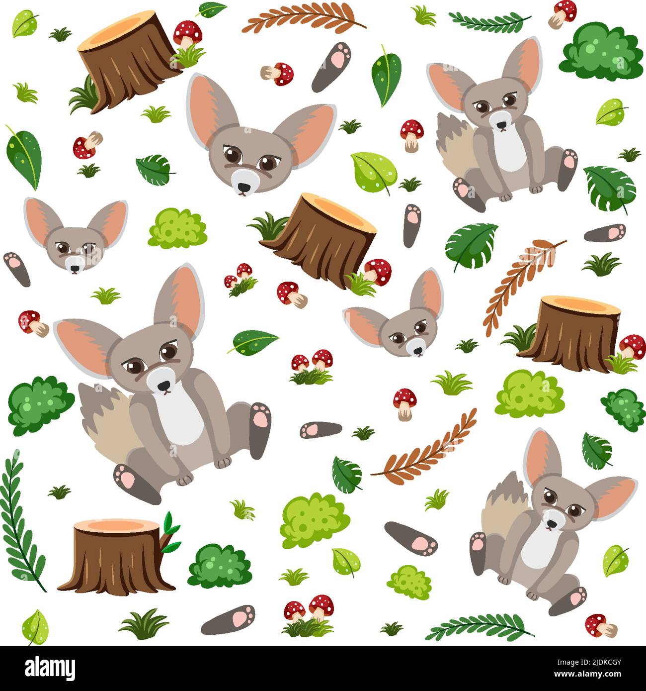 Fennec fox cute animal seamless pattern illustration Stock Vector Image ...