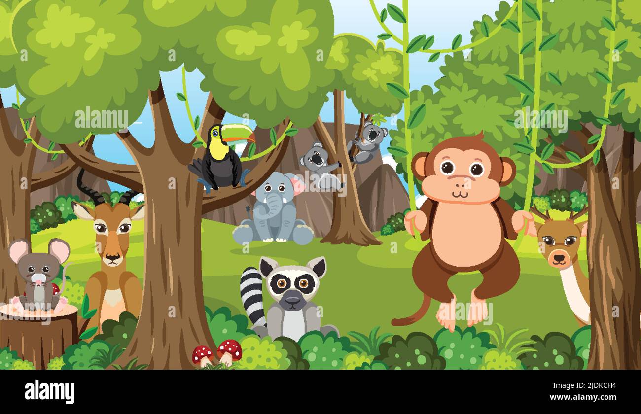 Cute wild animals in the forest illustration Stock Vector Image & Art ...