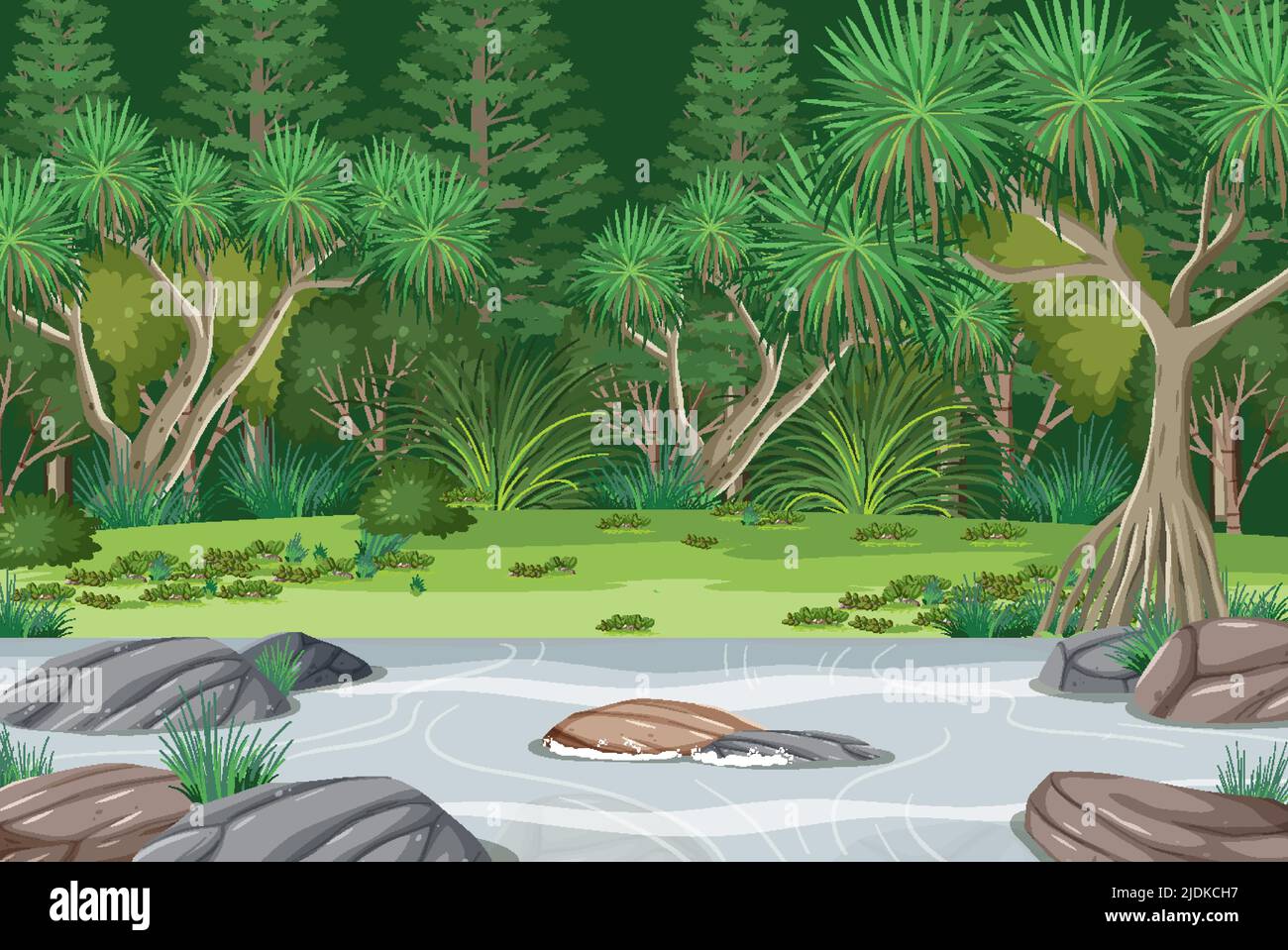 Forest landscape with river illustration Stock Vector Image & Art - Alamy