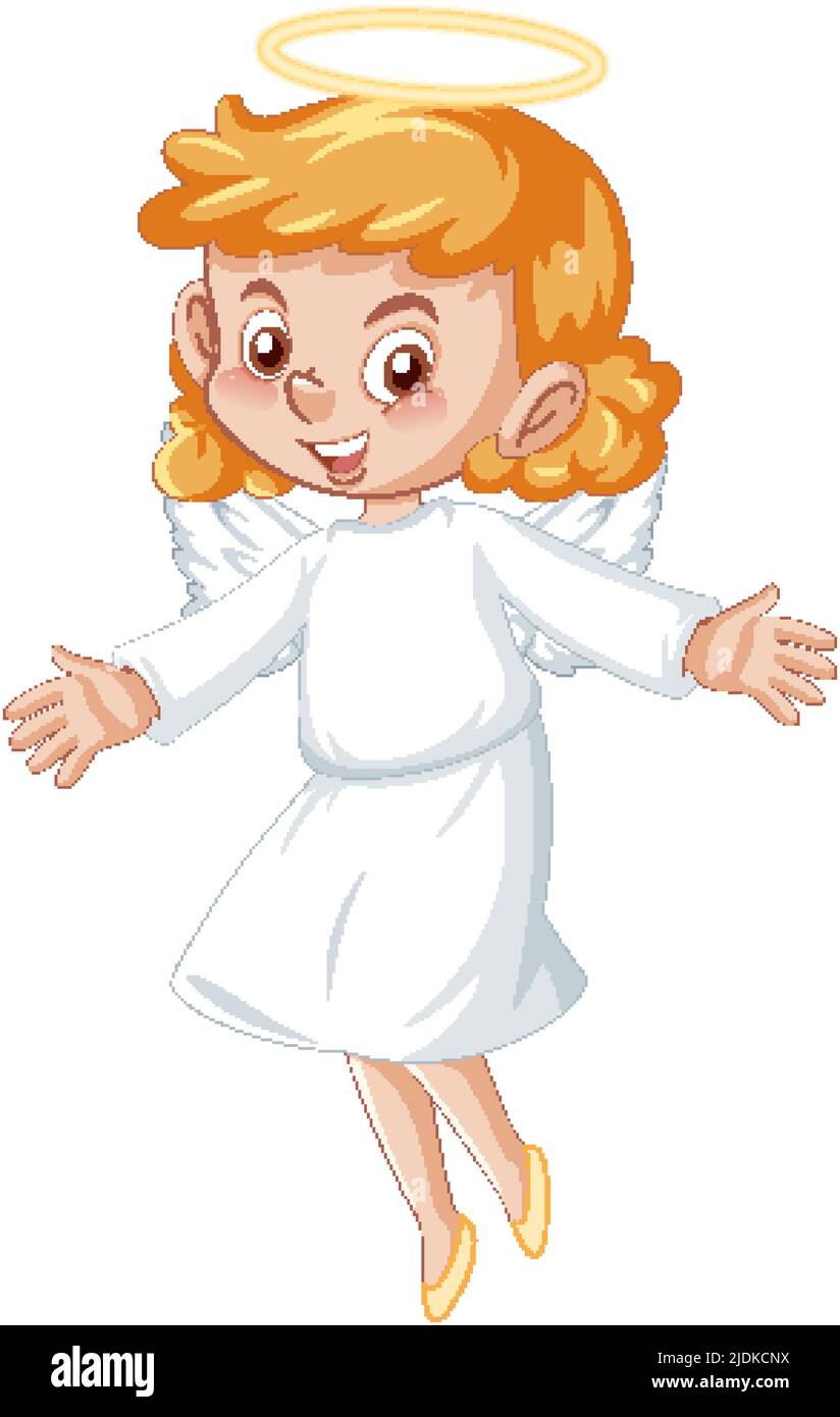 Cute angel cartoon character in white dress on white background illustration Stock Vector Image ...