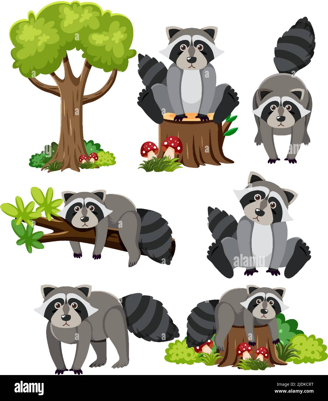 Wild animals set with nature elements illustration Stock Vector Image ...
