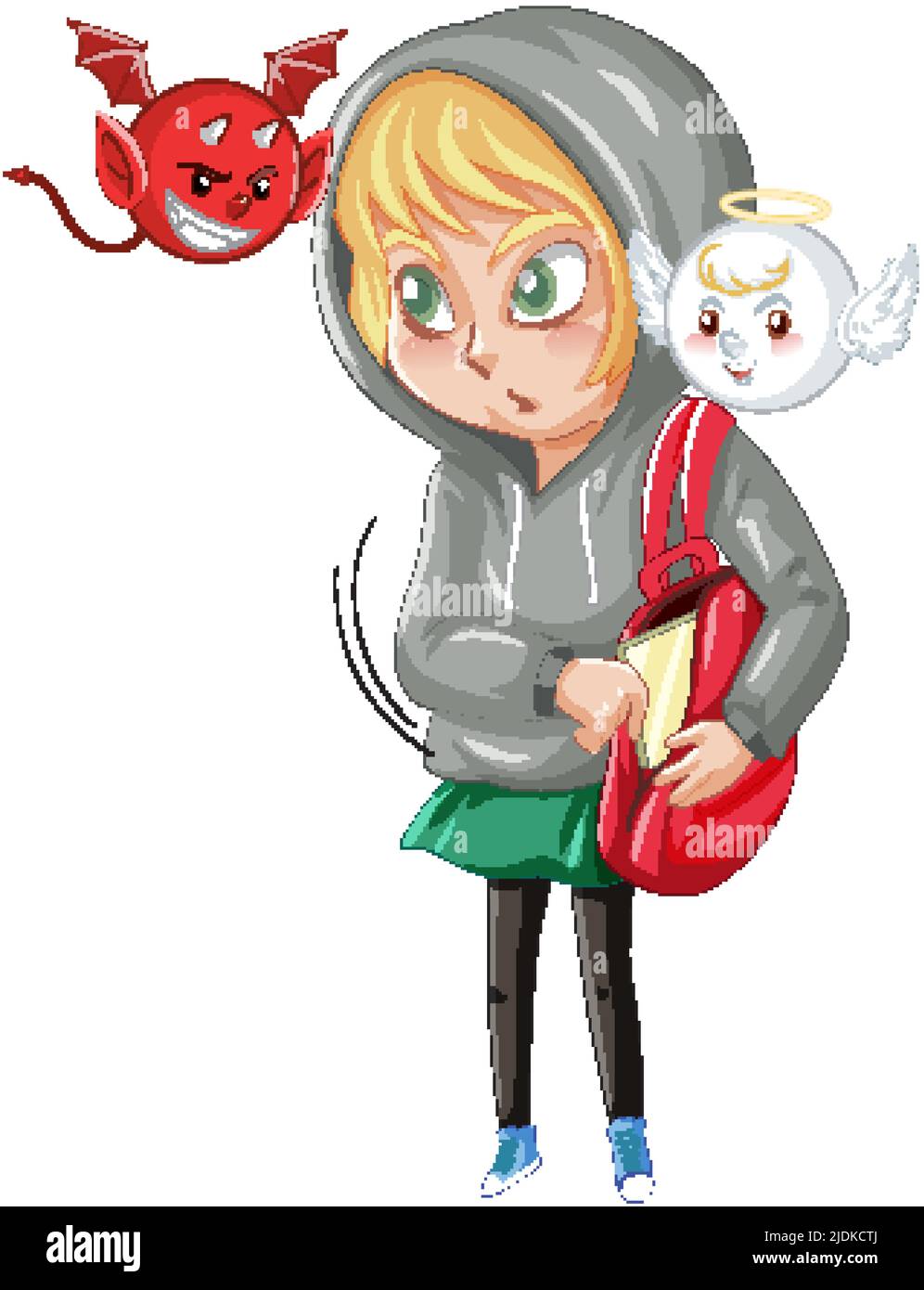 Cartoon character with devil and angel fighting in thought illustration ...