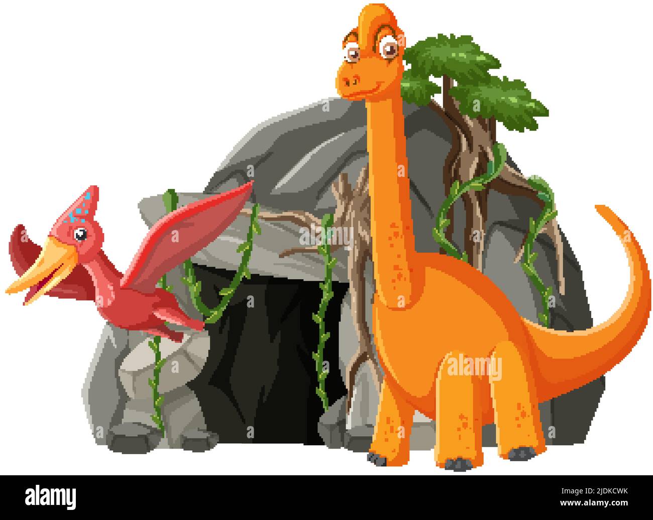 Cute Dinosaurs and stone cave illustration Stock Vector Image & Art - Alamy