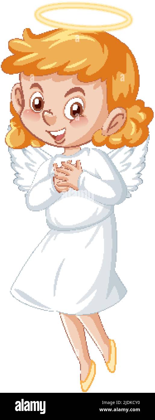 Cute angel cartoon character in white dress on white background ...