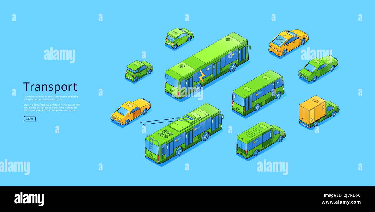 Transport isometric web banner, different transportation modes. Cars ...