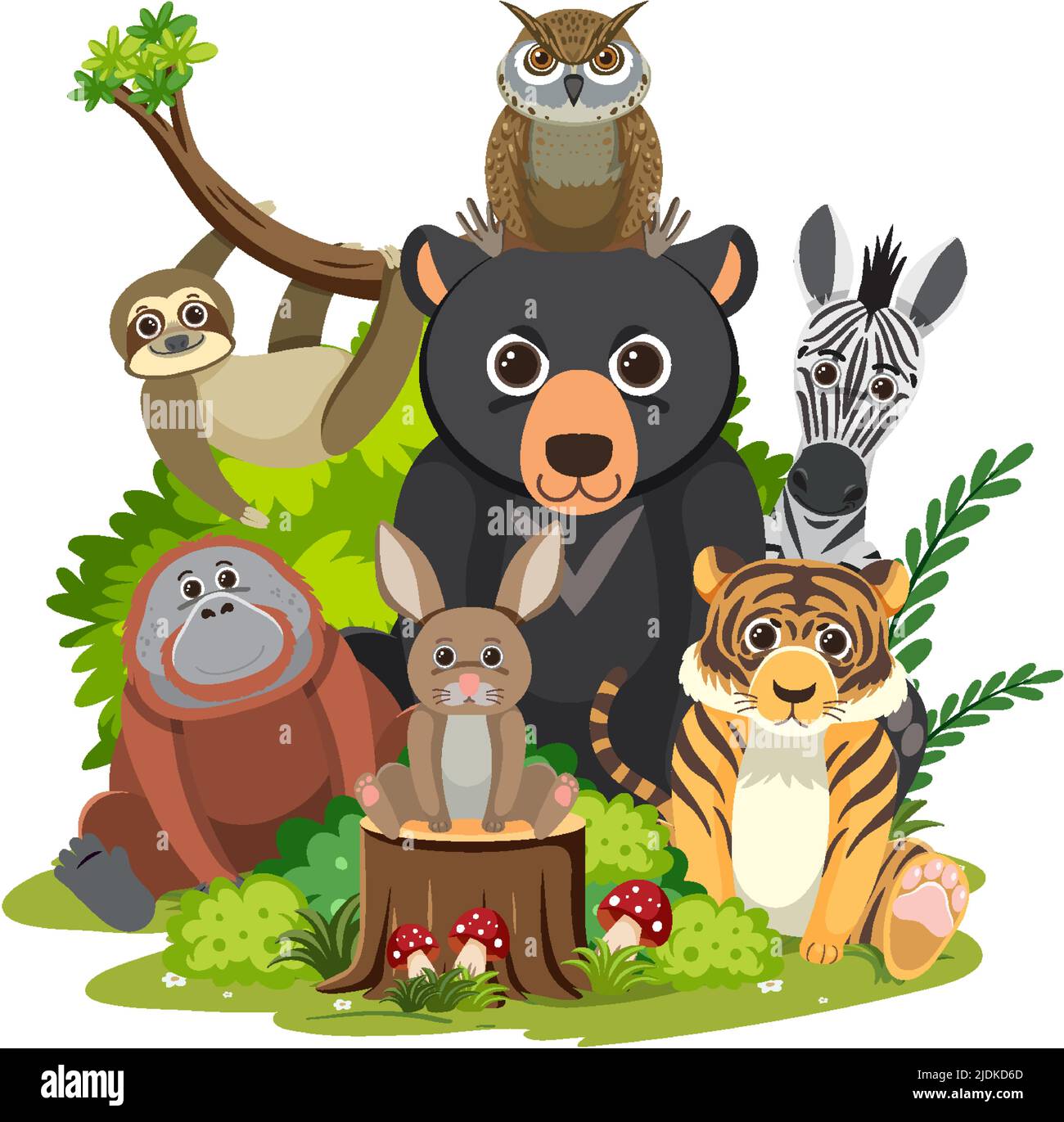 Wild animal group on white background illustration Stock Vector Image ...