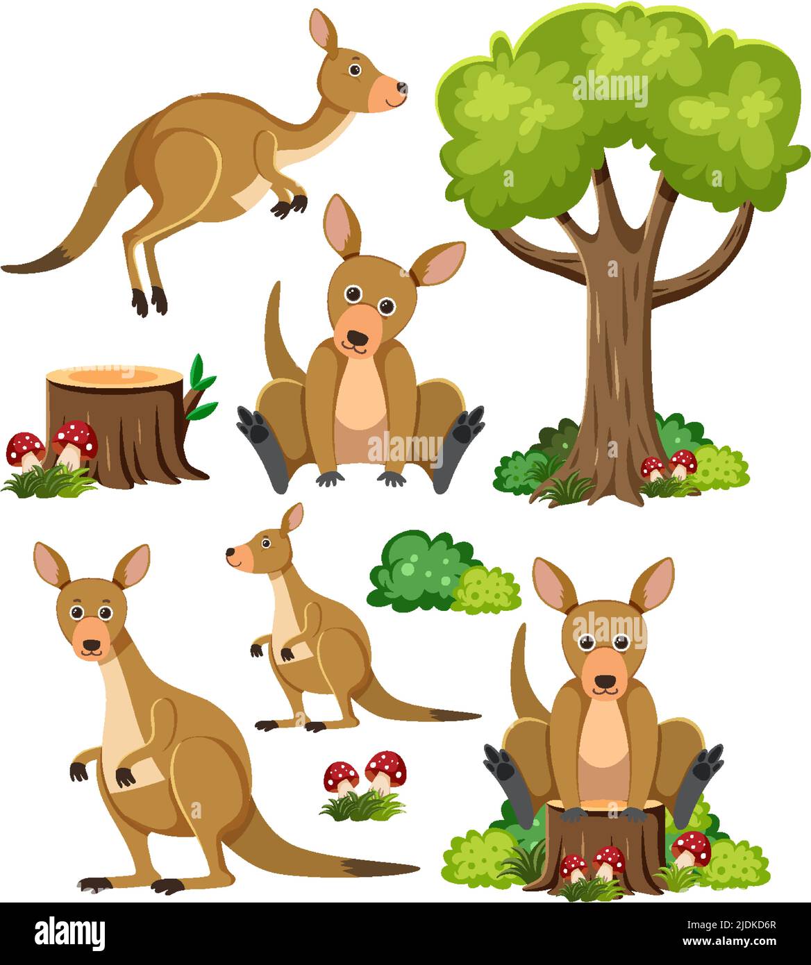 Wild animals set with nature elements illustration Stock Vector Image ...
