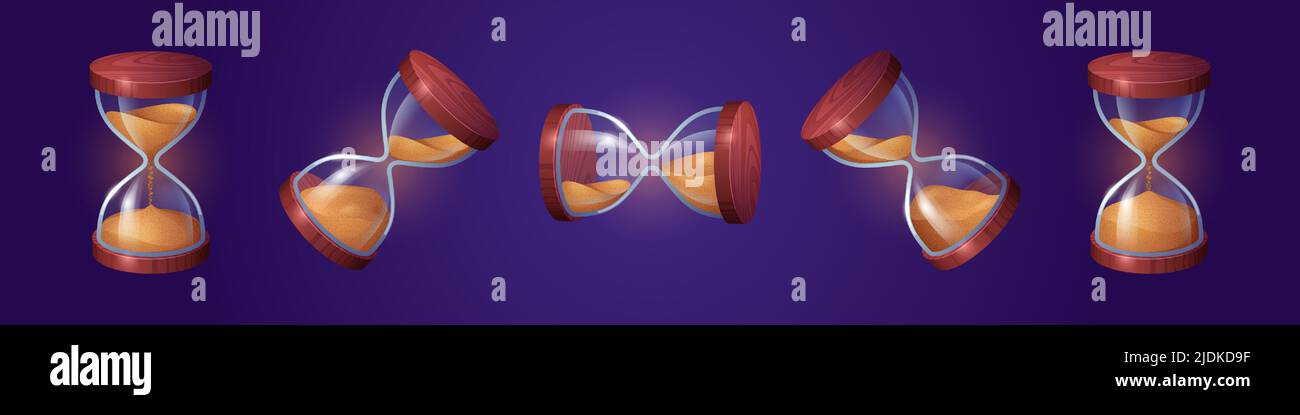 Hourglass animation sprite sheet rotating icon set. Glass clock with ...