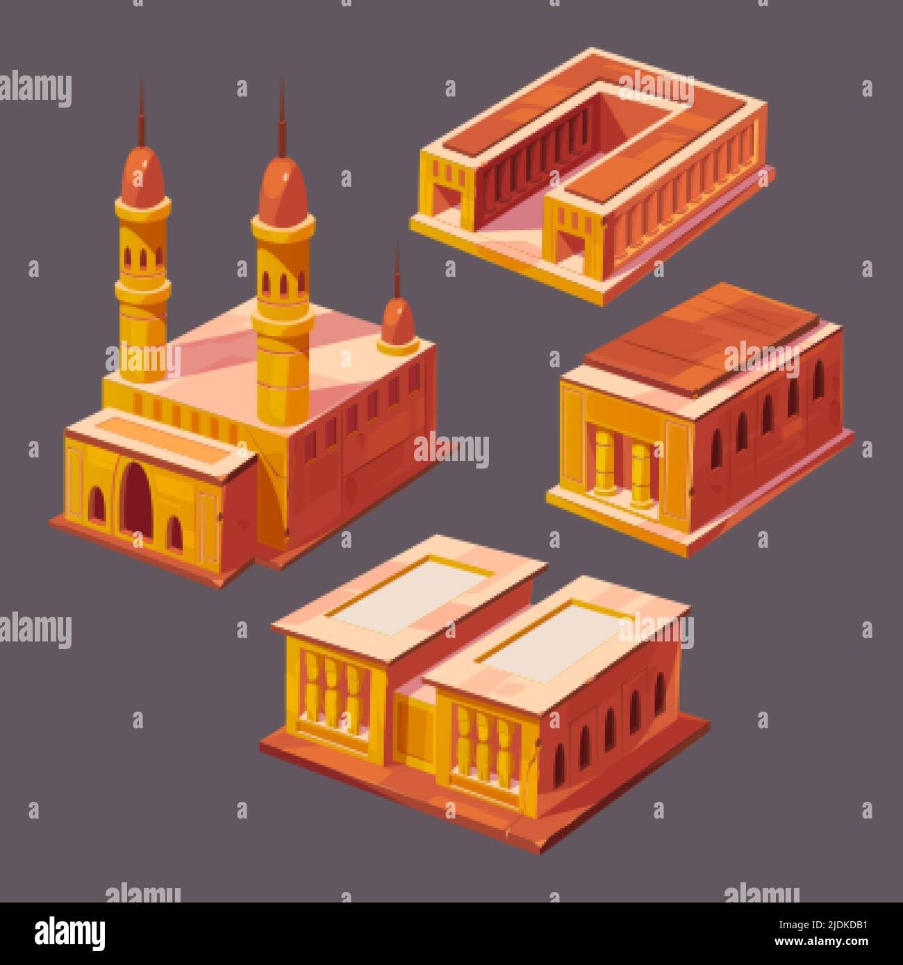 Isometric egyptian buildings, ancient landmarks. Vector set of old ...