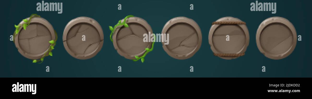 Game stone buttons, round frames or ui level icons. cartoon design ...