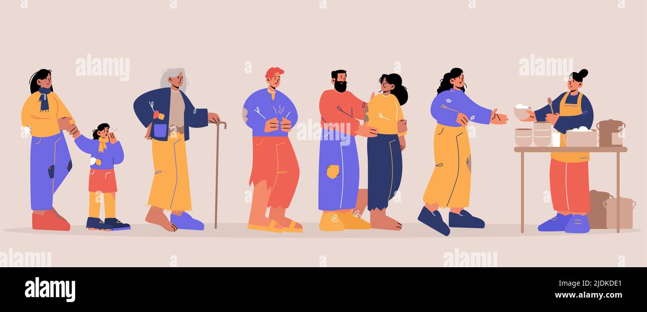 Homeless food line cartoon hi-res stock photography and images - Alamy