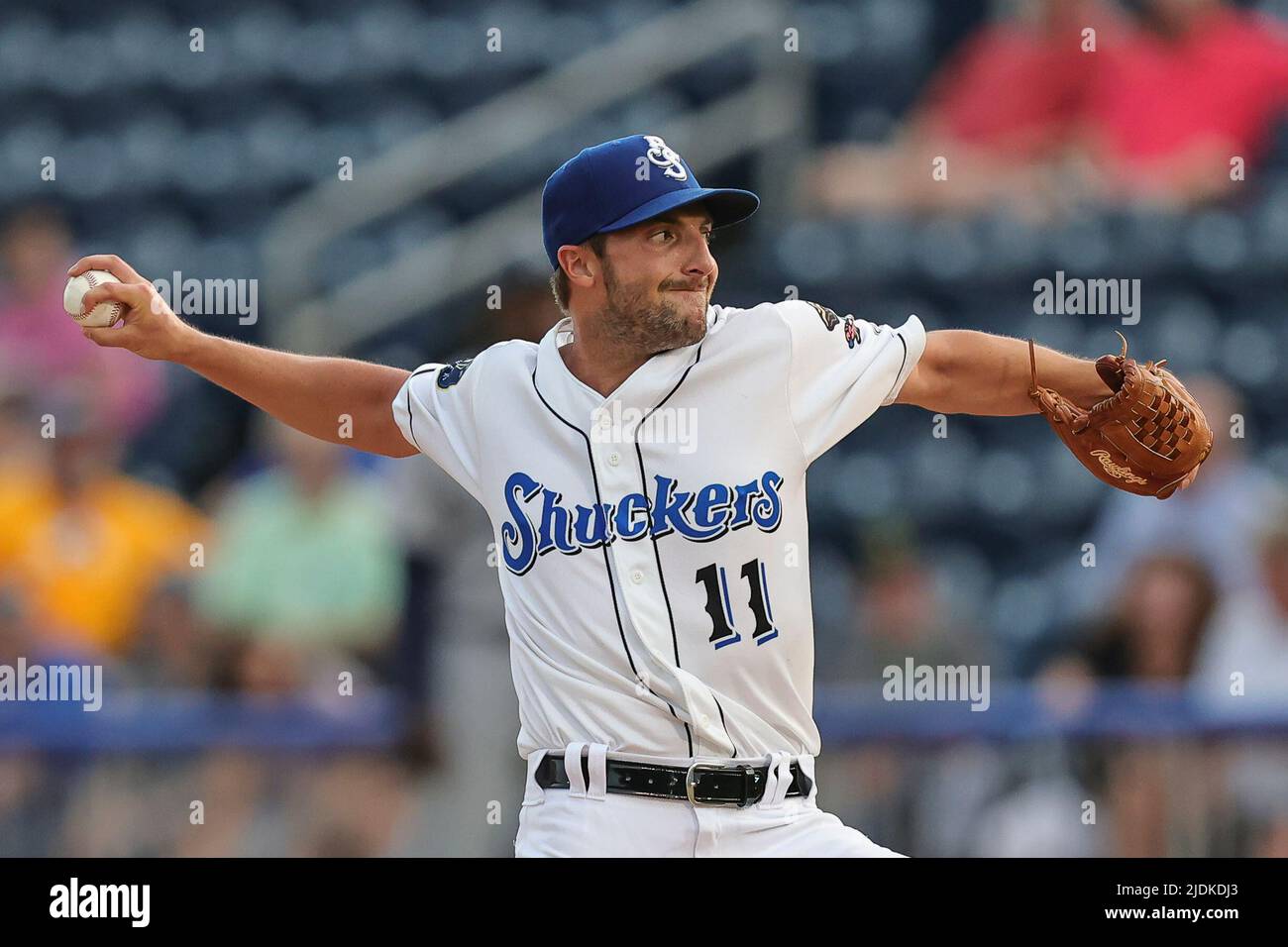 Biloxi, Mississippi, USA. 21st June, 2022. Biloxi Shuckers pitcher Noah ...