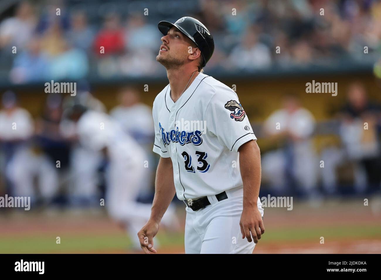 June 21, 2022: Biloxi Shuckers third base coach J.J. Reimer (23 ...