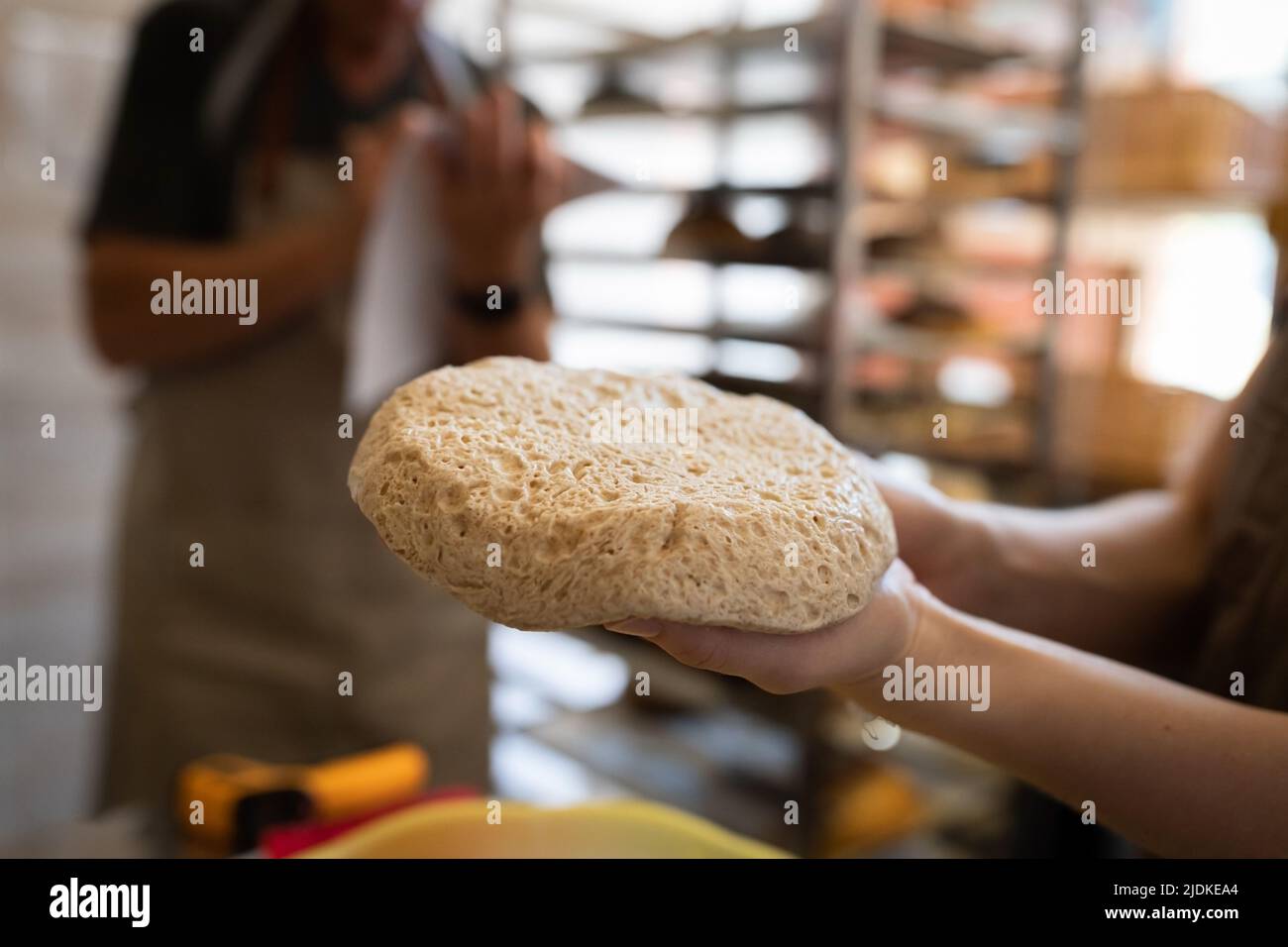 Wholemeal bread dough after fermentation and fermentation. The process ...