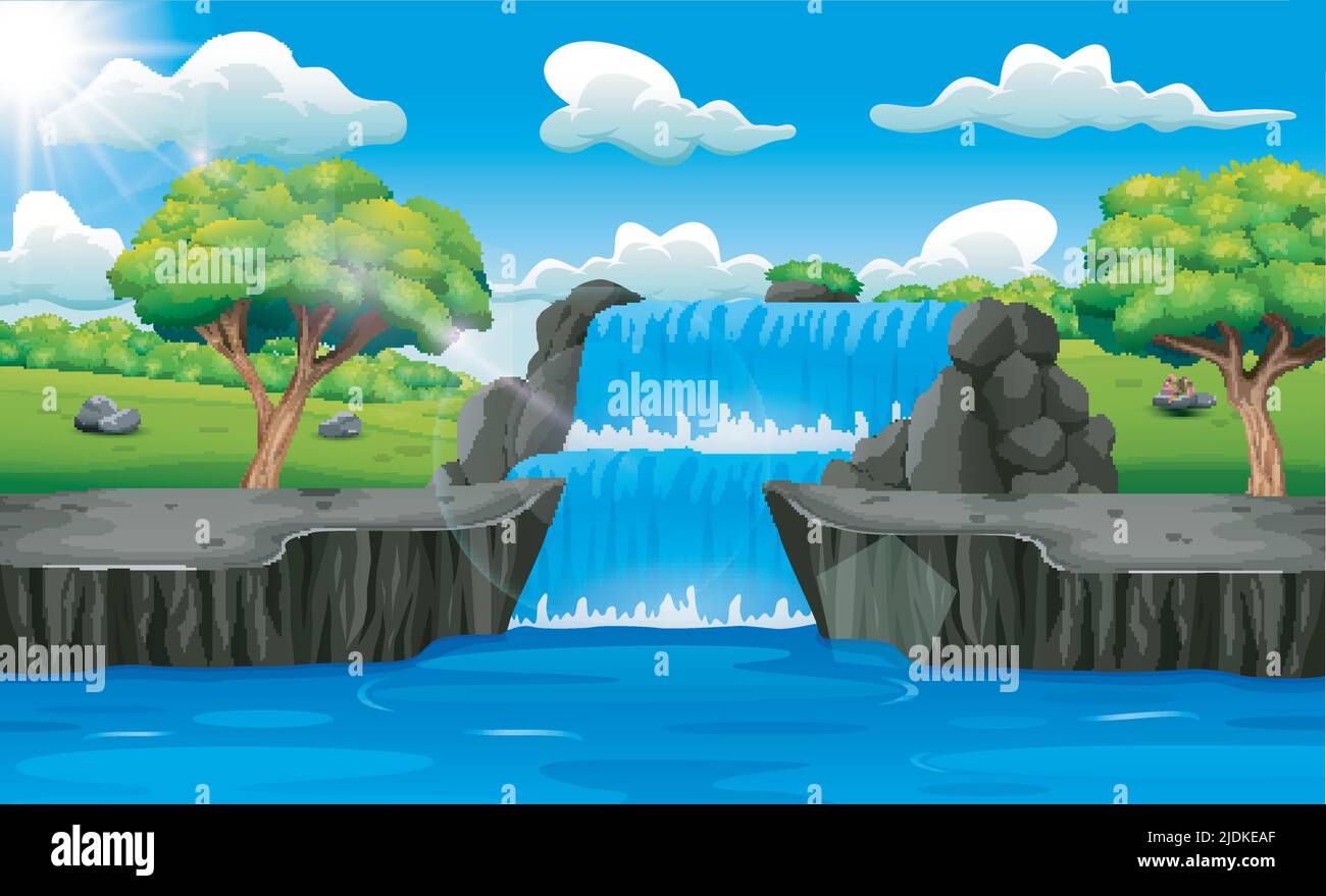 Scenic waterfall view in Stock Vector Images - Alamy