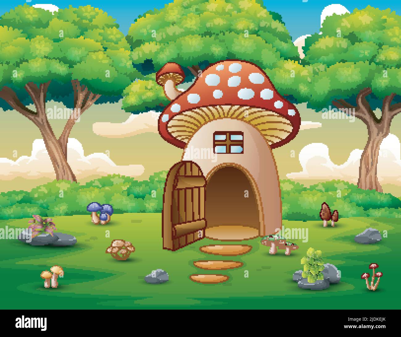 Mushroom house in the forest background Stock Vector Image & Art - Alamy