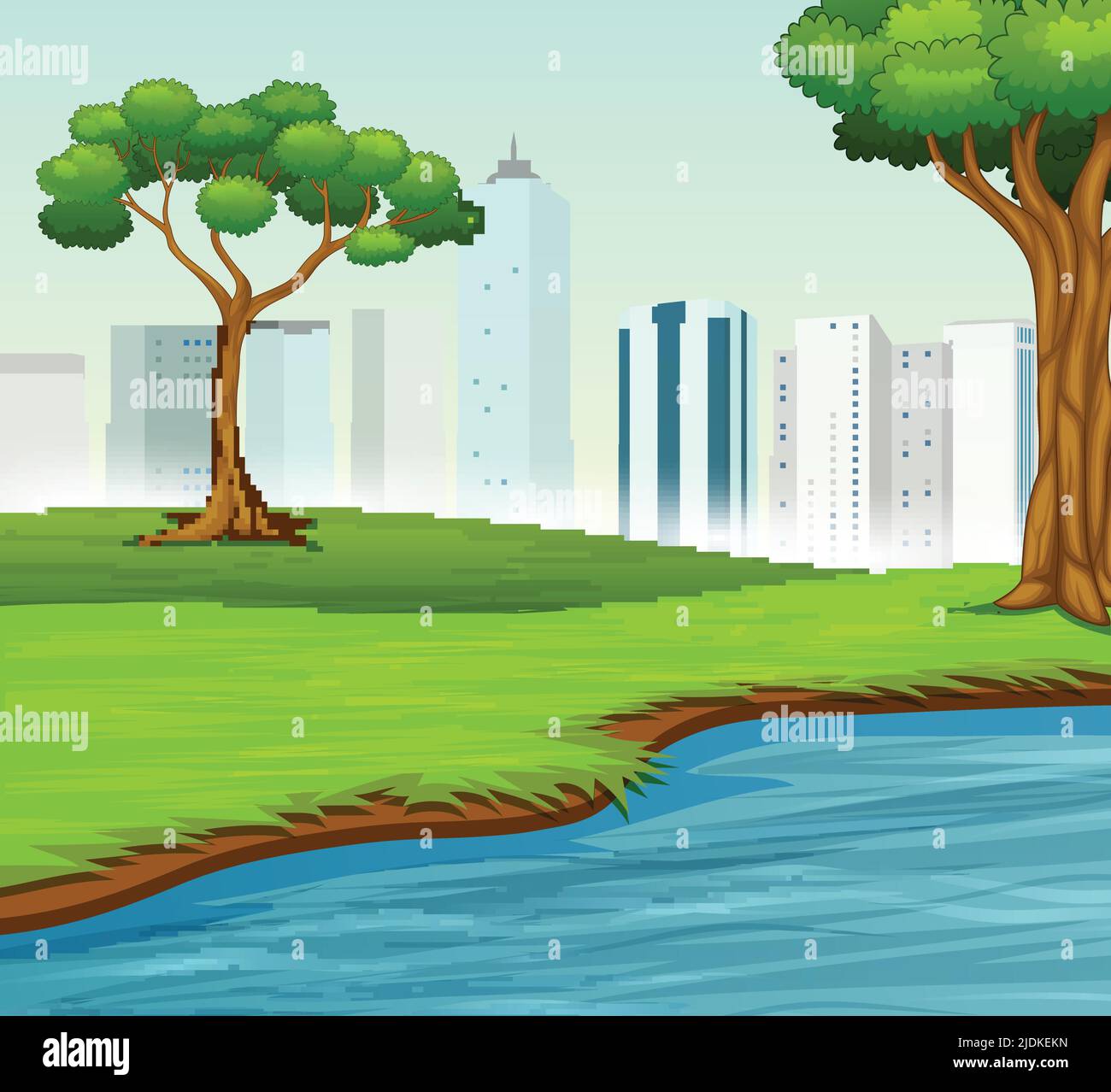 Lush green pond scene Stock Vector Images - Alamy