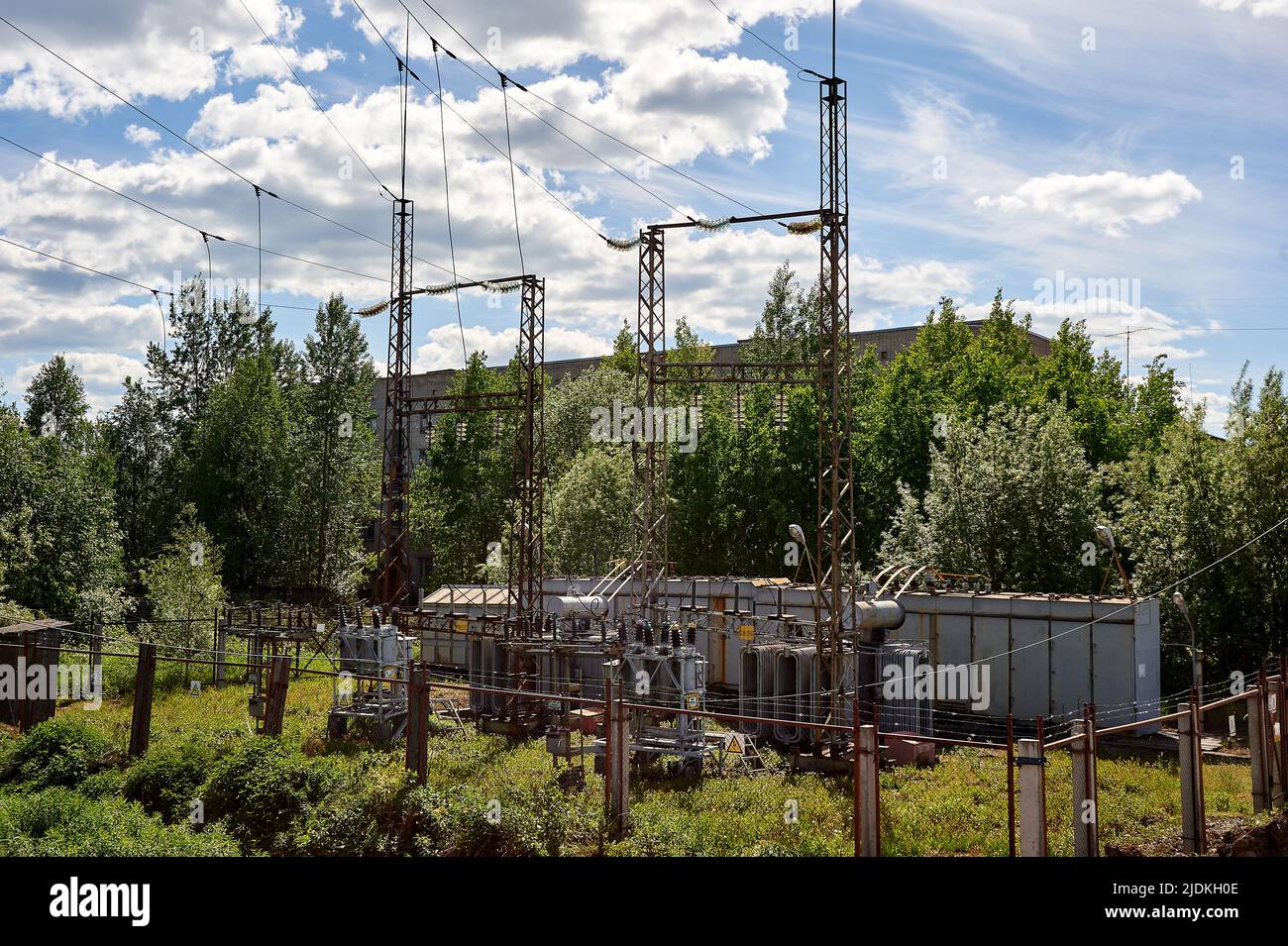 high-voltage electrical substation against the blue sky Stock Photo - Alamy