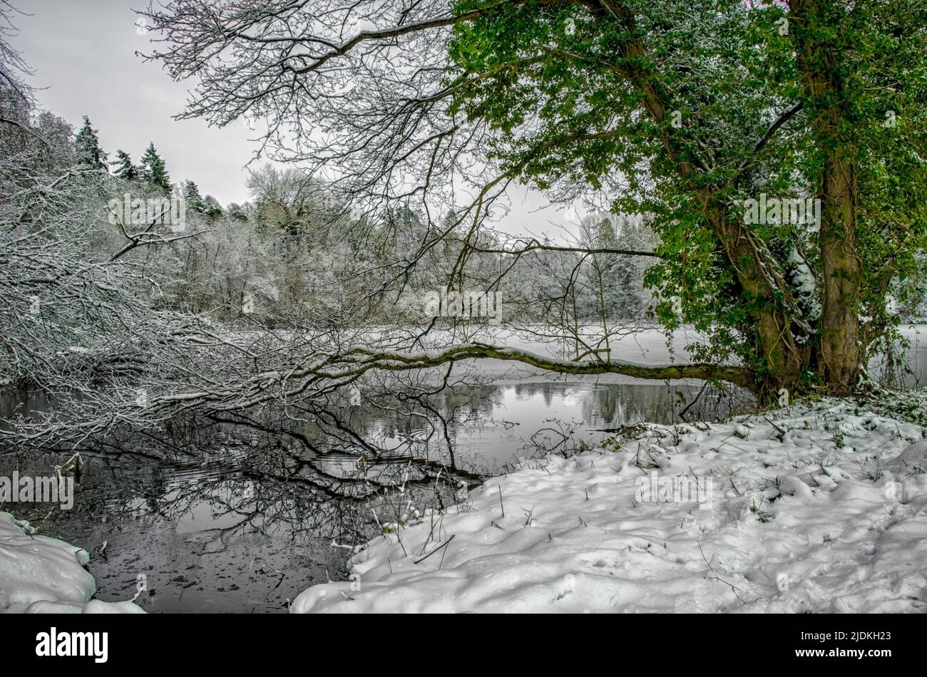 Rural landscape scene in winter with river and snow Stock Photo - Alamy